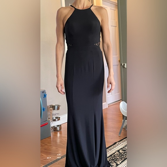 Avery | Dresses | Avery G Gown High Neck Floor Length Chiffon Lace Back Dress | Poshmark